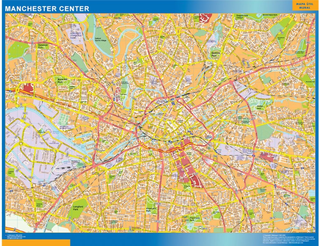 Biggest Manchester downtown map, Downtown maps of cities in Europe ...
