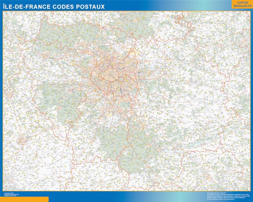 Biggest Map of Ile de France zip codes, Zip codes France maps | Wall ...