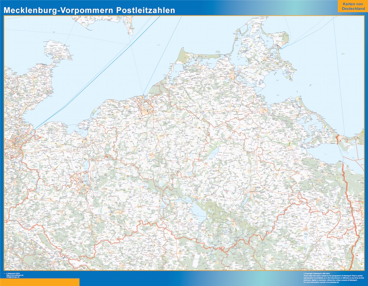 Biggest Mecklenburg-Vorpommern zip codes map, Zip codes Germany | Wall ...