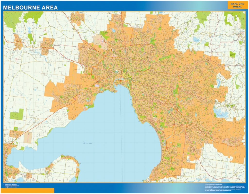 Melbourne area laminated map, Australia maps | Wall maps of the world ...