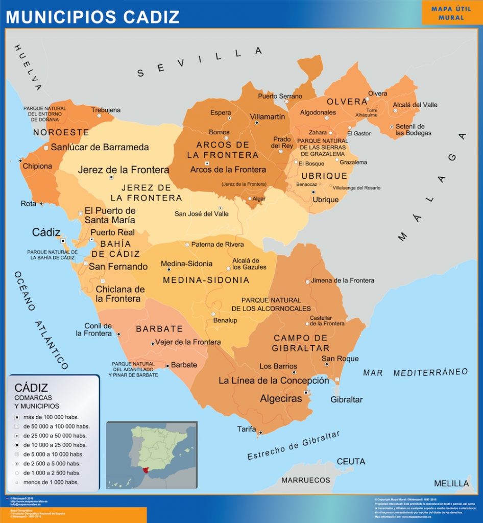 Municipalities Cadiz map from Spain | Australia wall maps. Shopping online