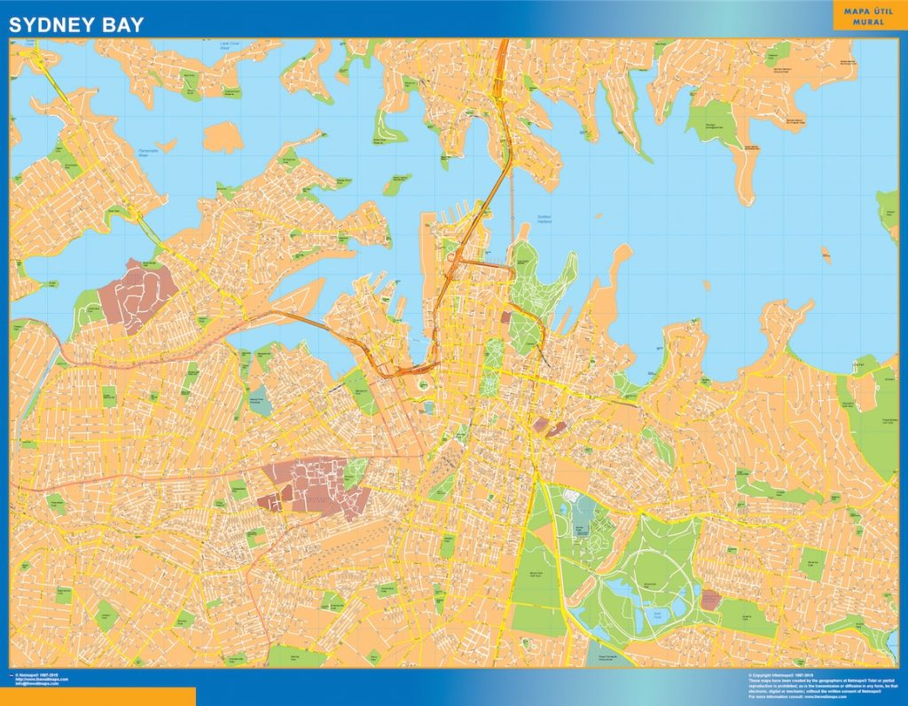 Sydney Bay laminated map | Australia wall maps. Shopping online