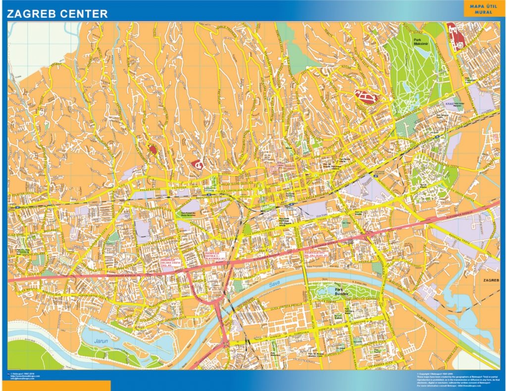 Zagreb downtown map | Wall maps of the world & countries for Australia