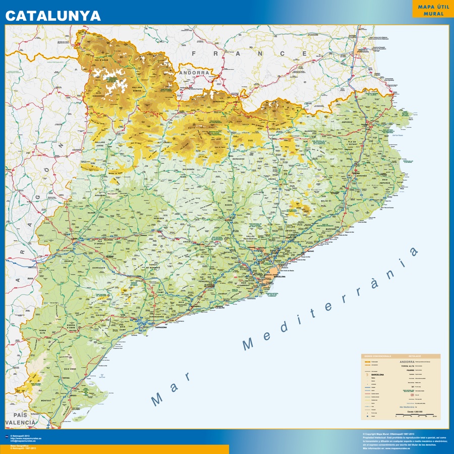 Biggest map of Catalonia physical | Wall maps of the world & countries ...